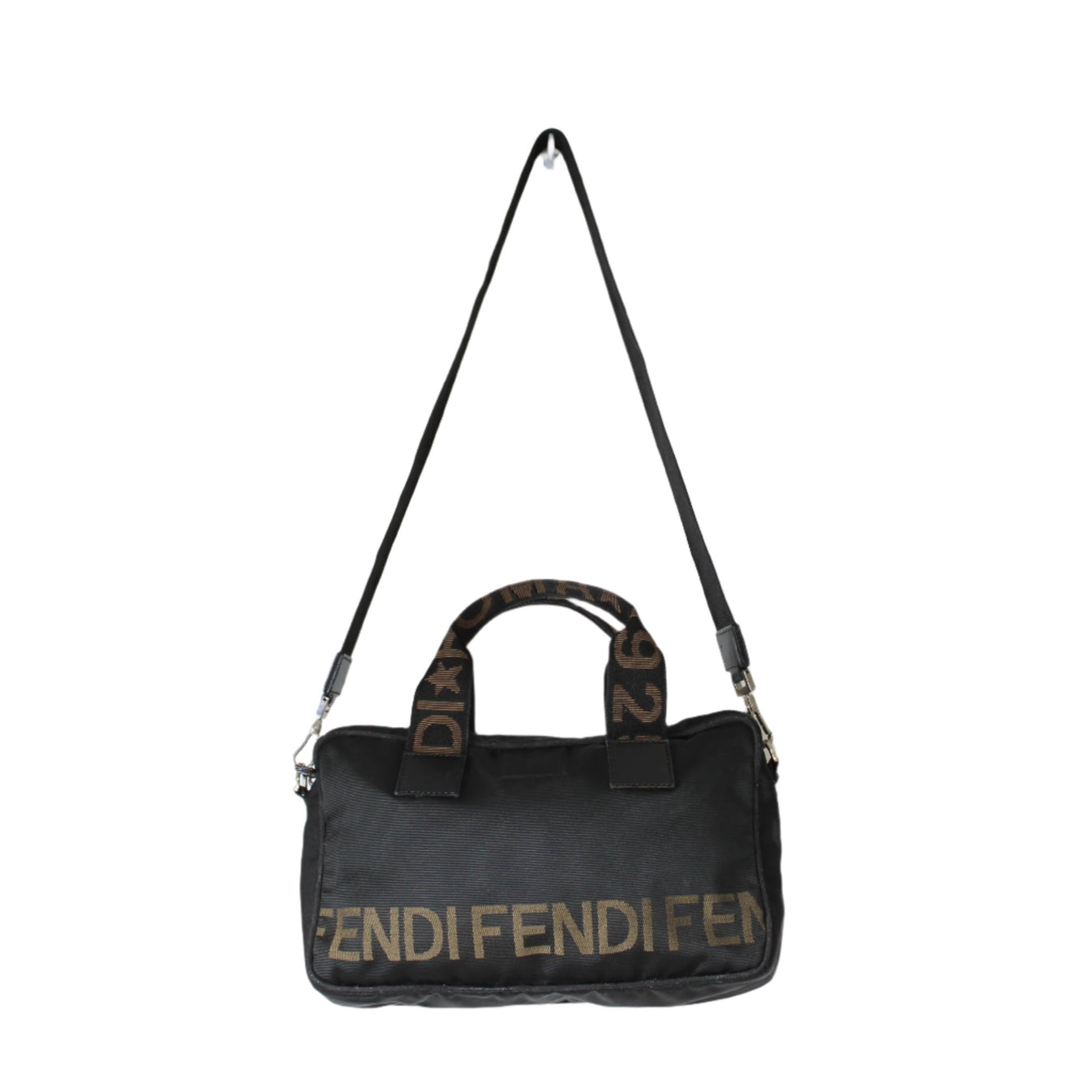 Fendi Black Canvas Leather Star Roma 2-Way Crossbody Bag