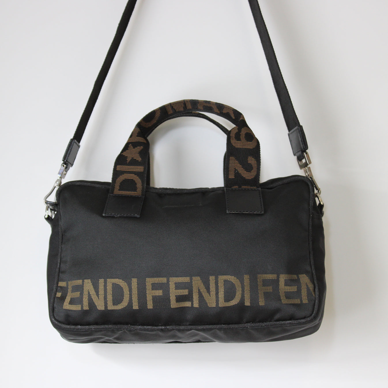 Fendi Black Canvas Leather Star Roma 2-Way Crossbody Bag