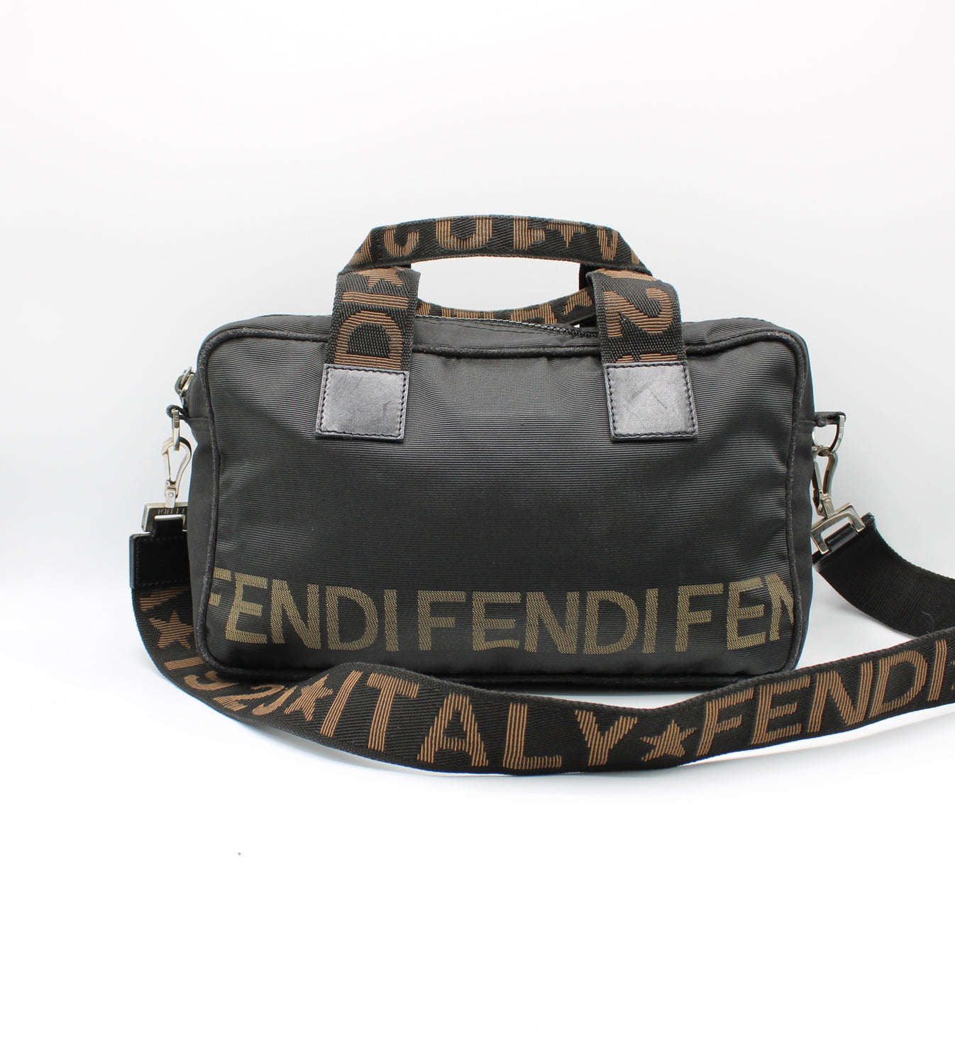 Fendi Black Canvas Leather Star Roma 2-Way Crossbody Bag